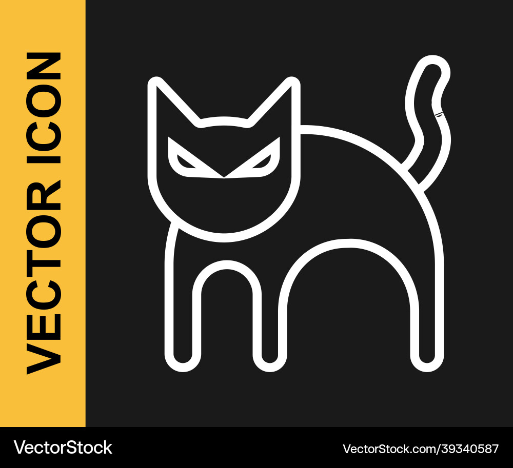 White line black cat icon isolated on black Vector Image