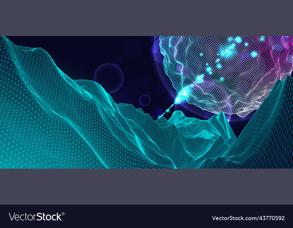 Abstract Sphere Wireframe Landscape Background Vector Image