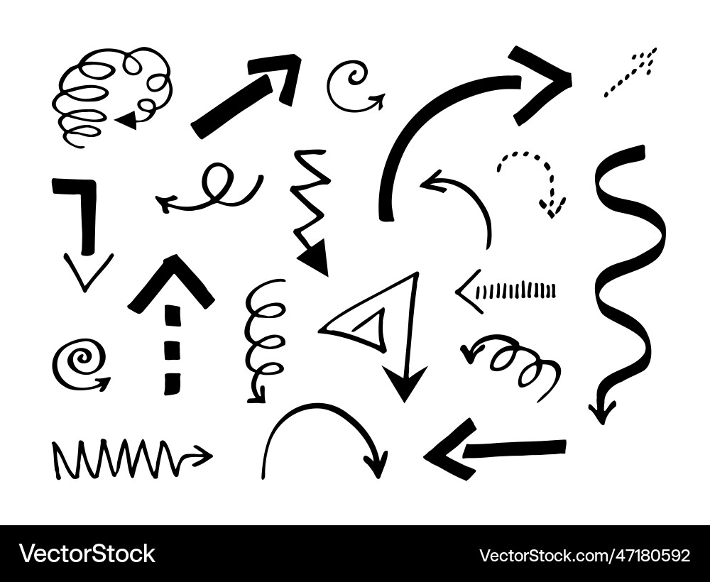 Arrows hand drawn with a marker doodle signs set Vector Image