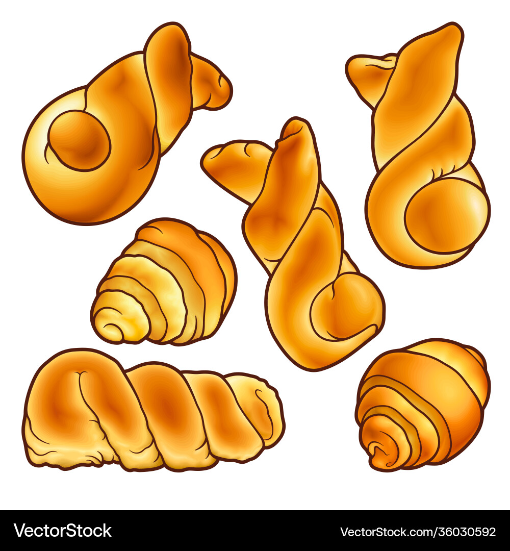 Buns hand drawn doodles set bake shop Royalty Free Vector