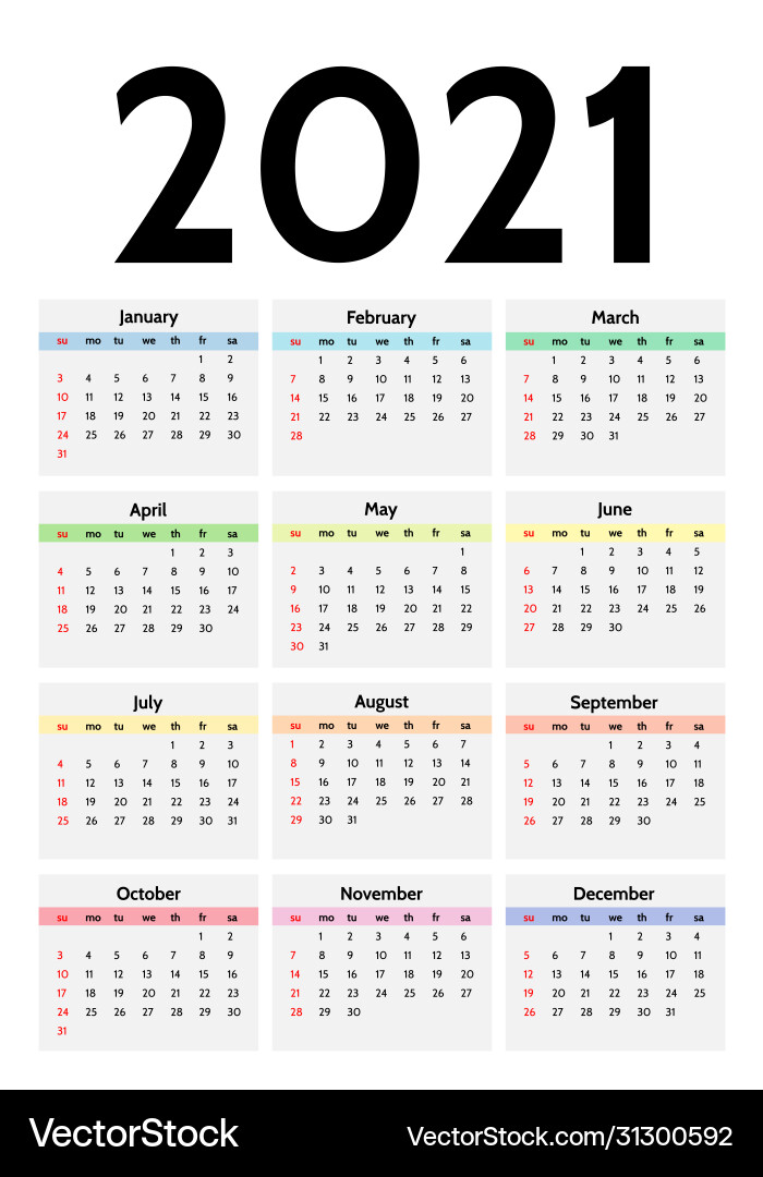 Calendar for 2021 isolated on a white background Vector Image
