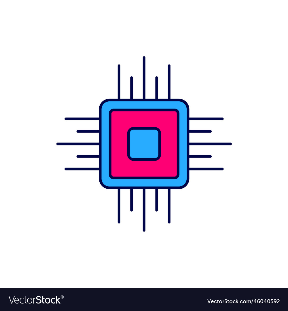 Filled outline computer processor Royalty Free Vector Image