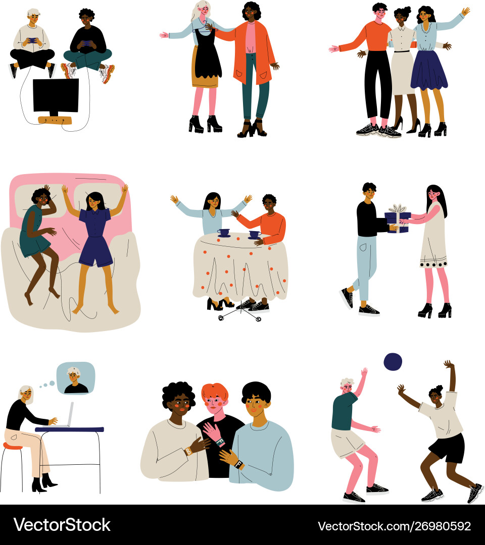 Friends spending time together set young man Vector Image