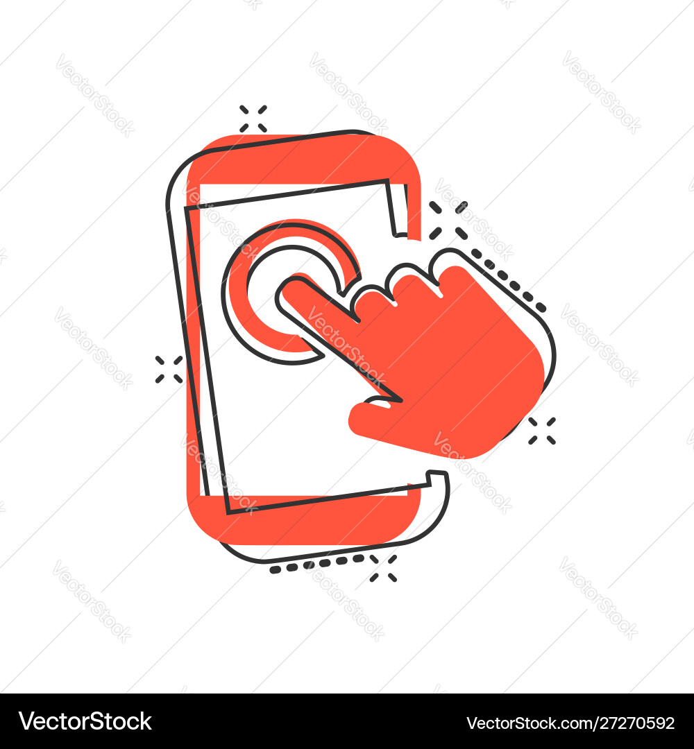 Hand touch smartphone icon in comic style phone Vector Image