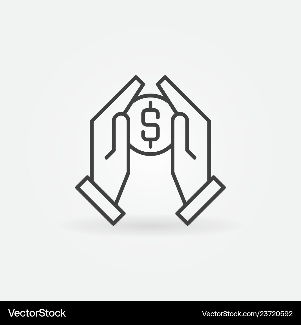 Hands holding coin icon in thin line style Vector Image