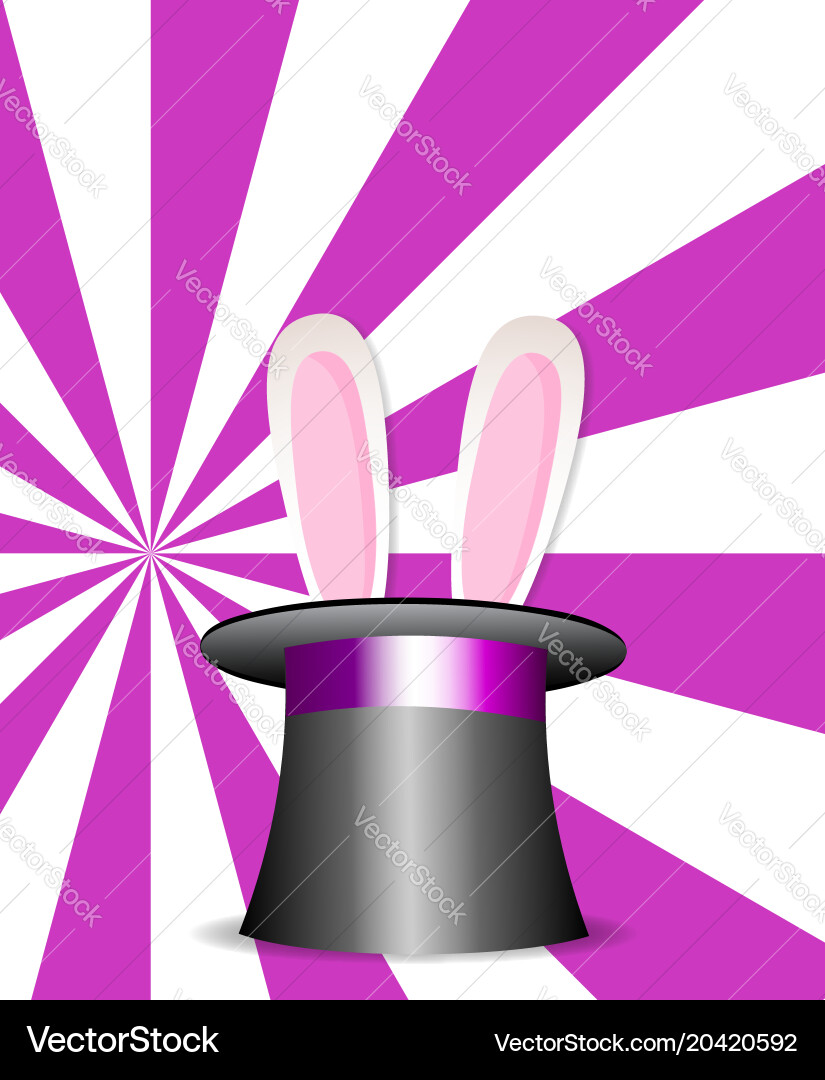 Magic hat with bunny ears on pink and white Vector Image