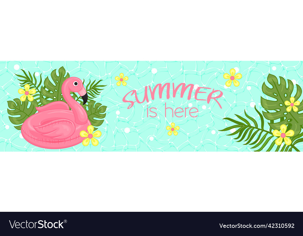 Summer banner with flamingo tropical leaves Vector Image
