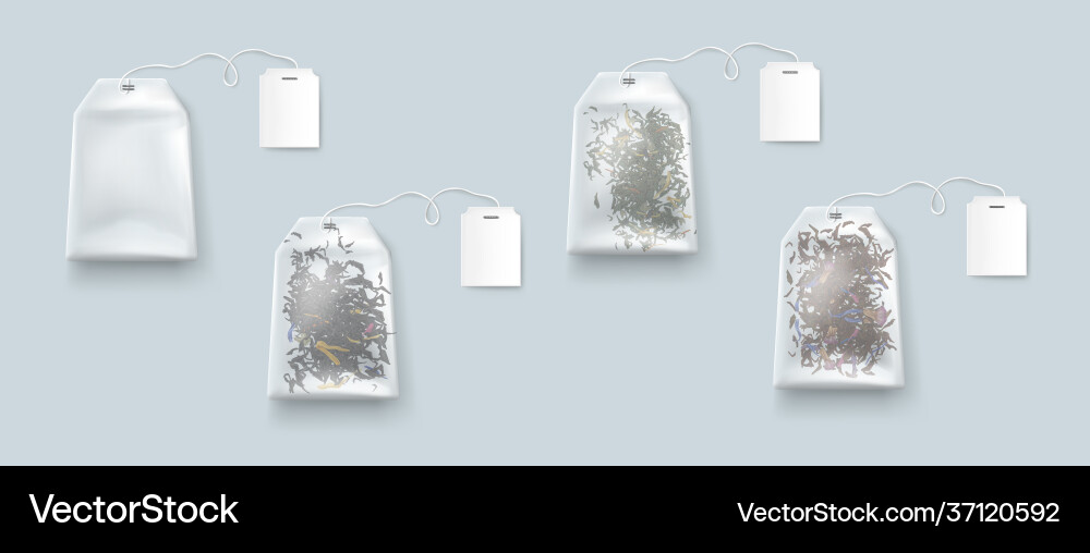 Tea bags isolated teabags collection mockup set Vector Image
