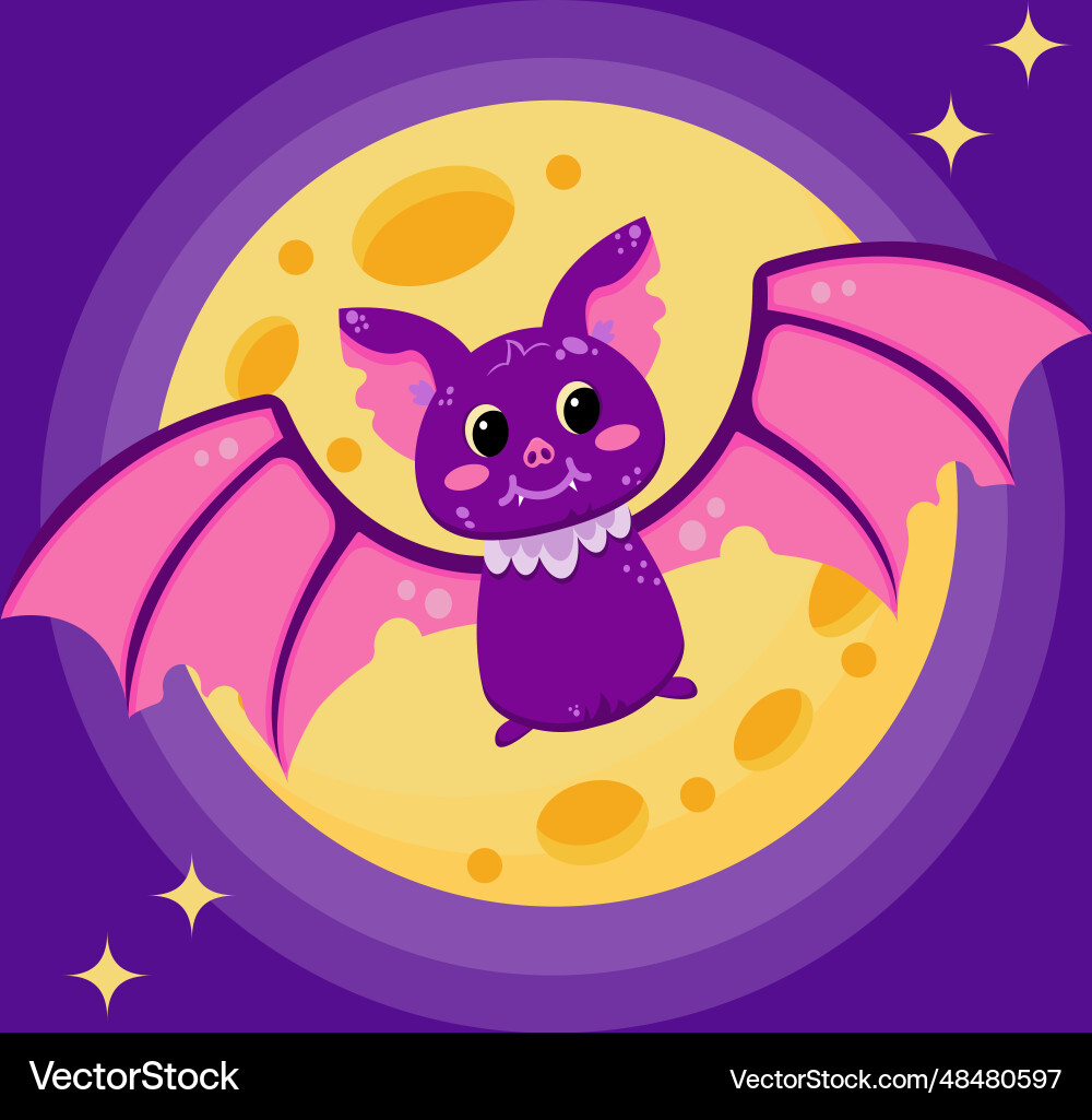 Cartoon cute bat with the moon Royalty Free Vector Image