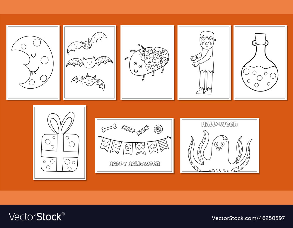 Halloween coloring pages bundle cute spooky Vector Image