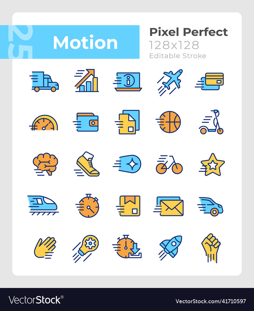 Motion pixel perfect rgb color icons set Vector Image