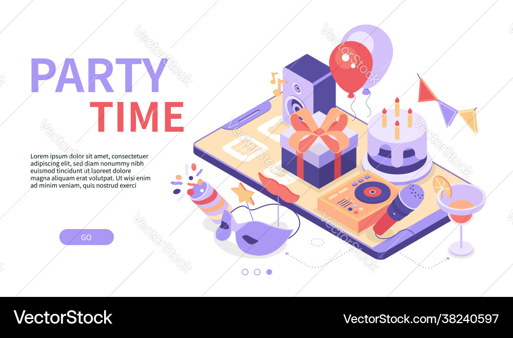 Party time - modern colorful isometric web banner Vector Image