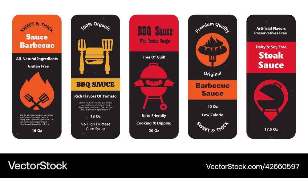 Sauce barbecue emblem isolated on white set Vector Image