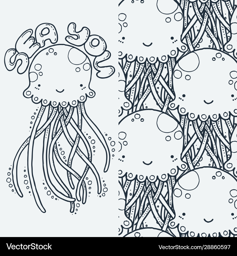 Set Cute Cartoon Animal And Seamless Pattern Vector Image