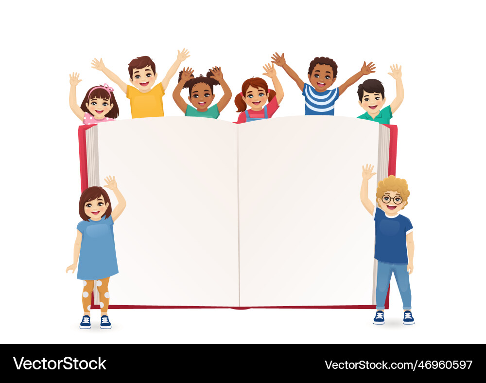 Smiling kids with book Royalty Free Vector Image