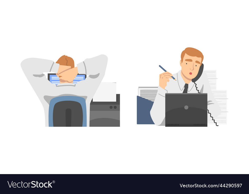Young man daily routine set businessman working Vector Image Young man daily routine set businessman working Vector Image