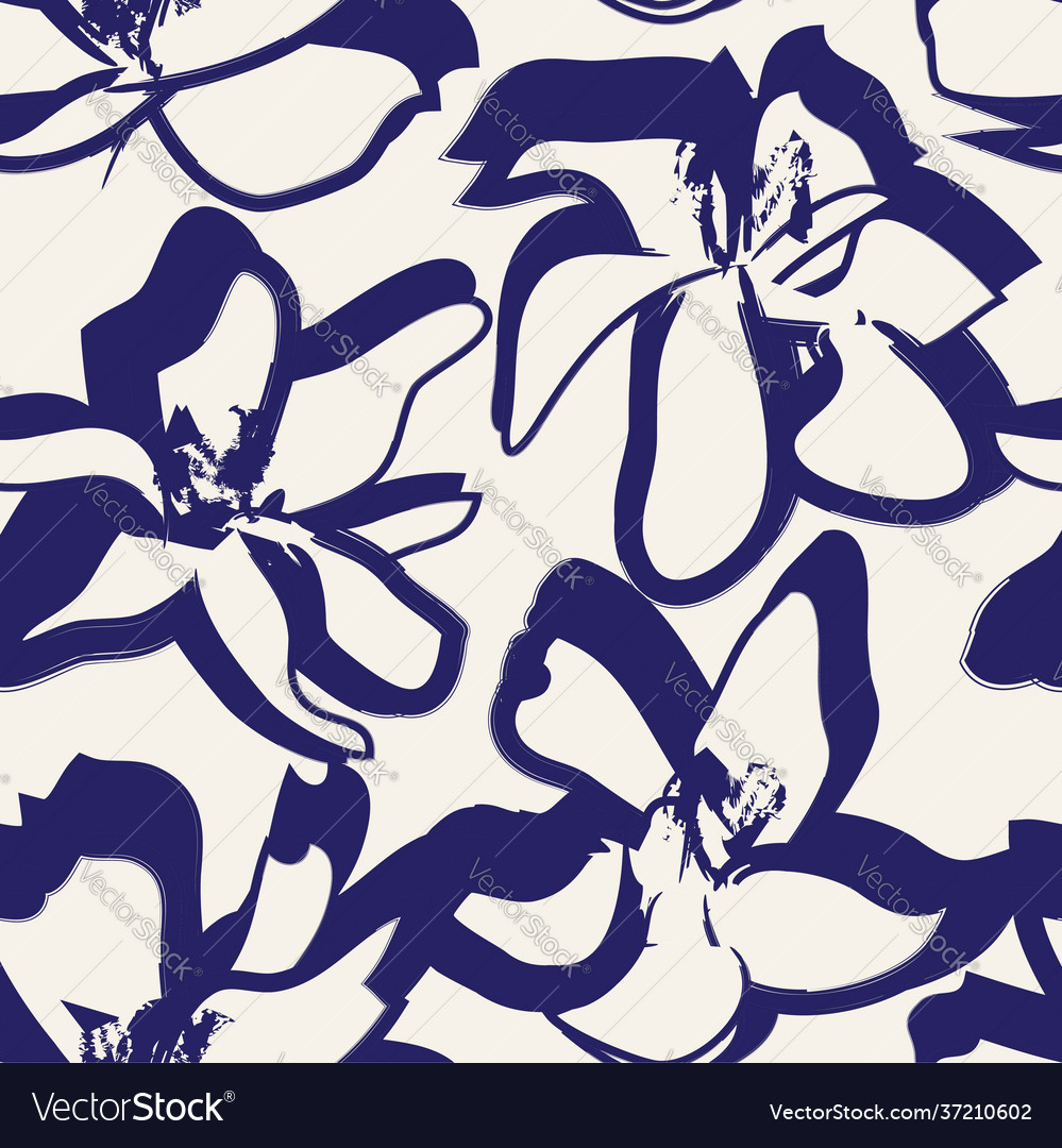 Blue floral brush strokes seamless pattern Vector Image