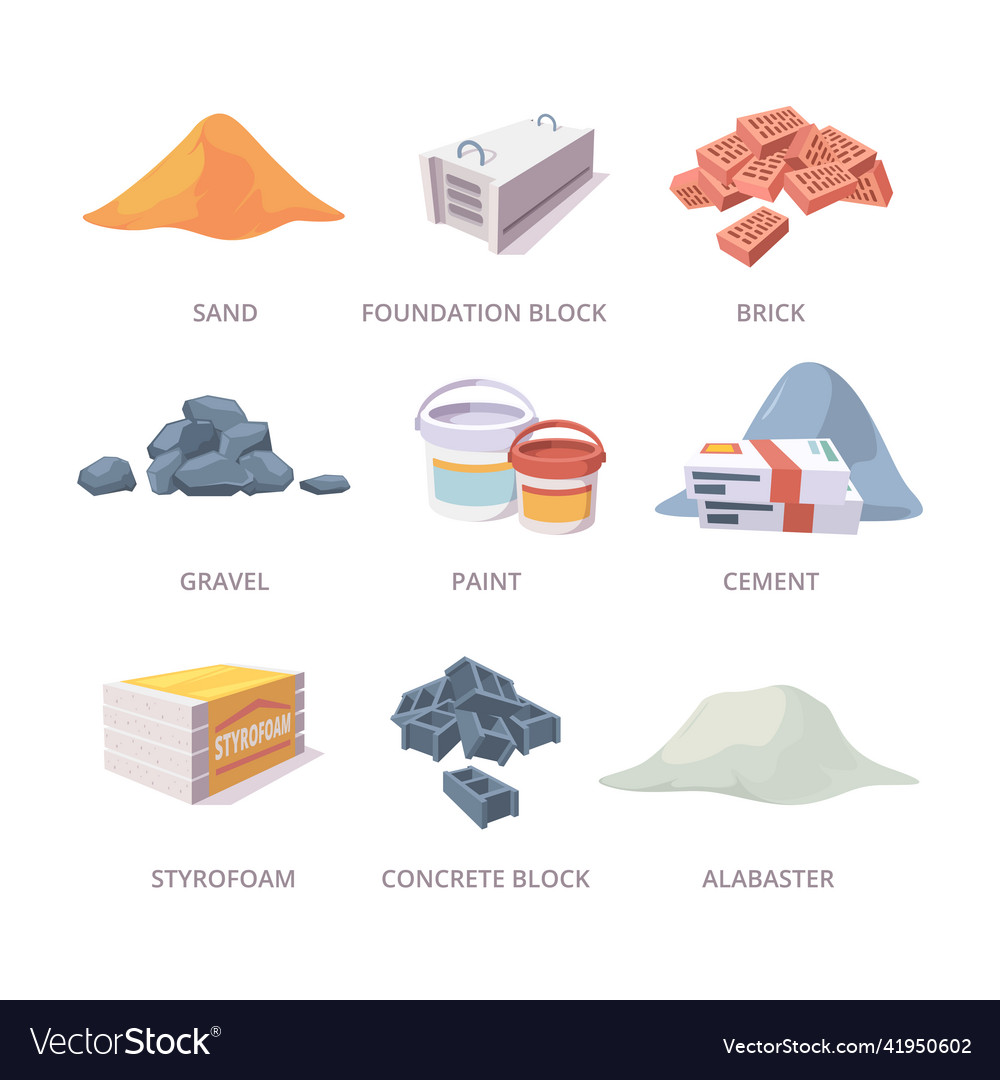 Builder materials construction tools pile bricks Vector Image