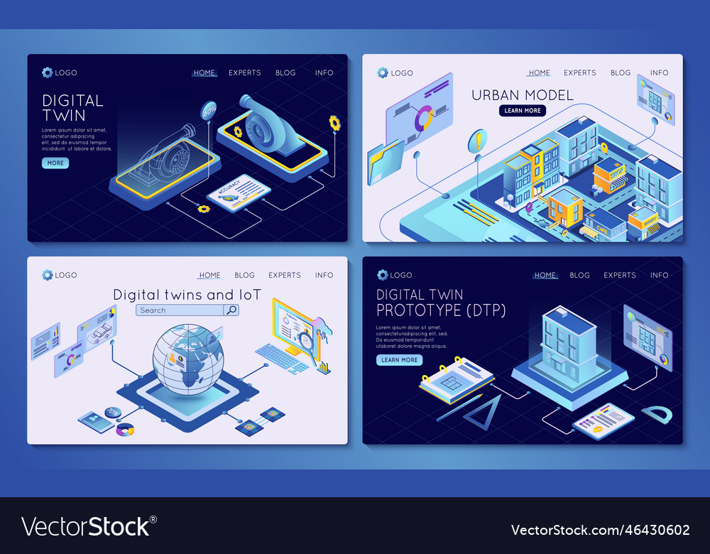 Digital twin isometric banners set Royalty Free Vector Image