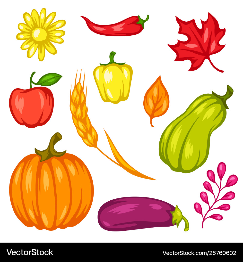 Harvest set fruits and vegetables Royalty Free Vector Image