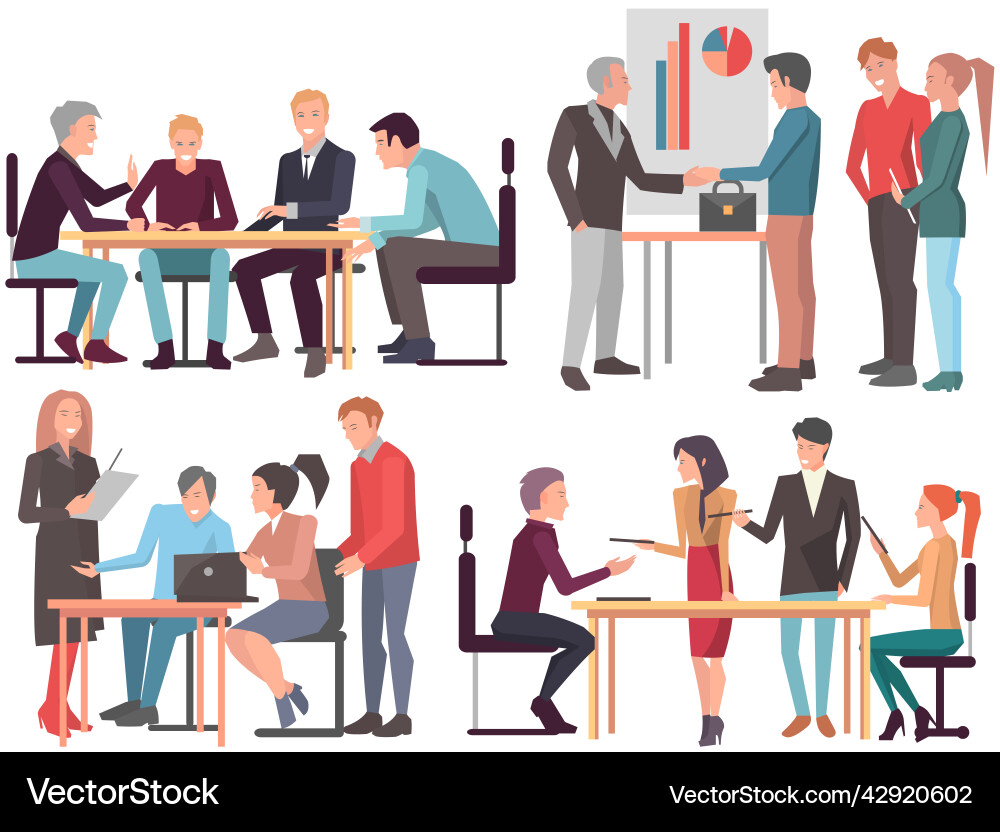 Meeting to discuss starting project business plan Vector Image