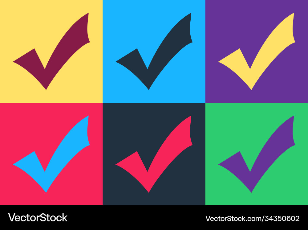Pop art check mark icon isolated on color Vector Image