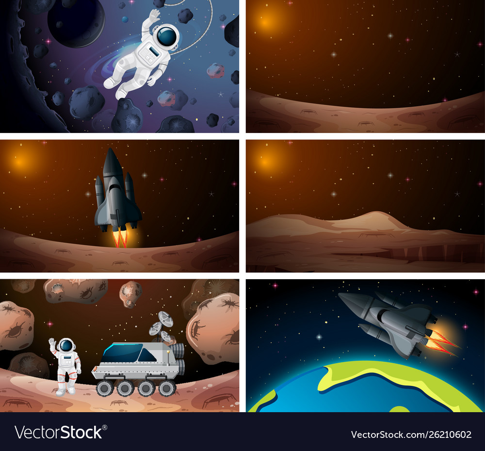 Set different outer space scenes Royalty Free Vector Image