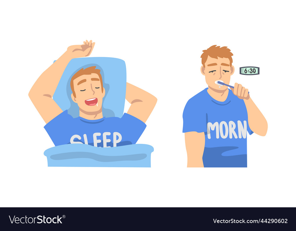 Young man daily routine set guy sleeping at night Vector Image Young man daily routine set guy sleeping at night Vector Image