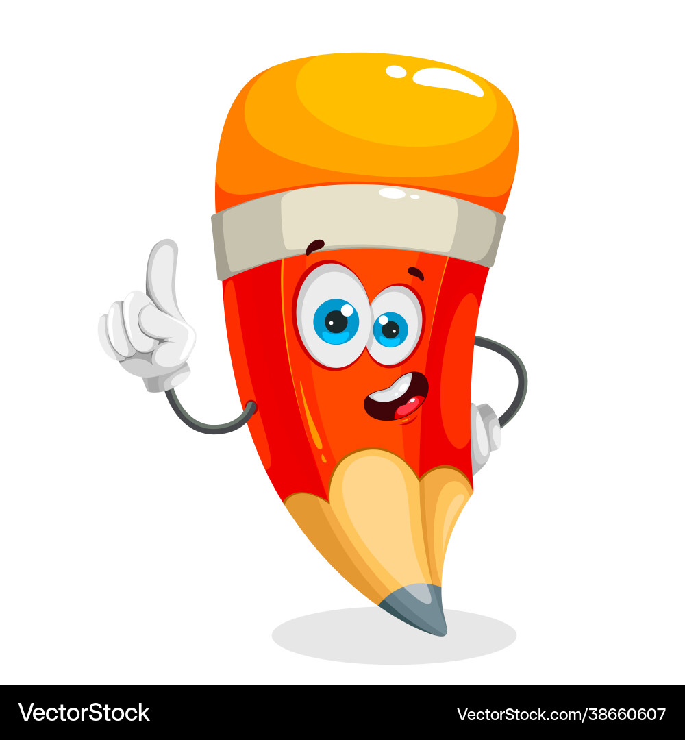 Cheerful pencil cartoon character Royalty Free Vector Image