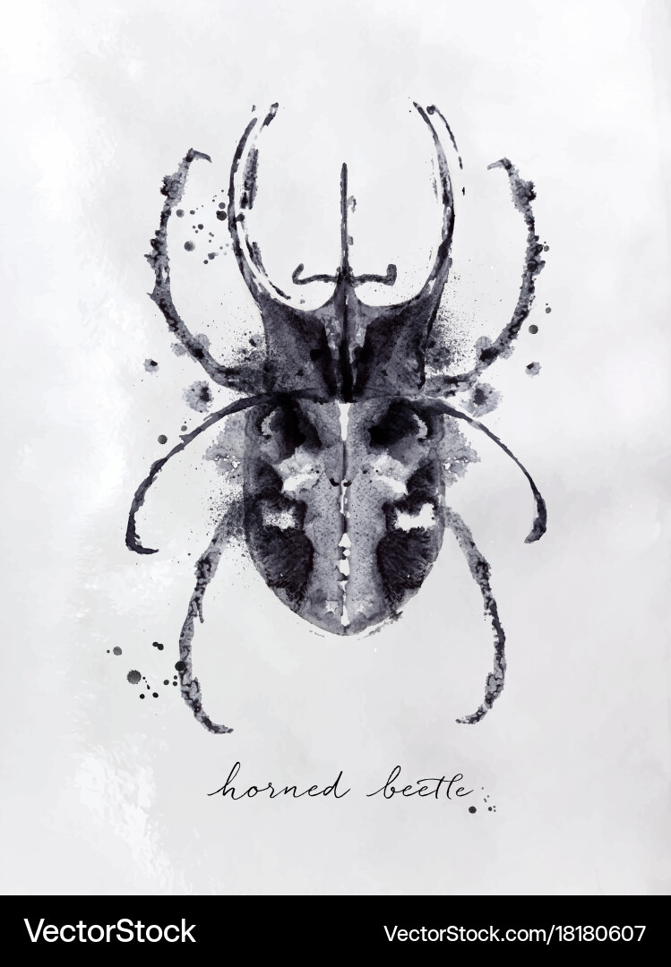 Monotype horned beetle black Royalty Free Vector Image