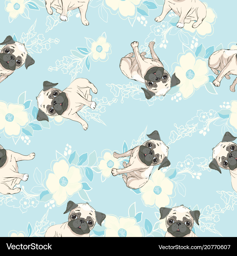 Seamless pattern with cute cartoon dog puppies Vector Image