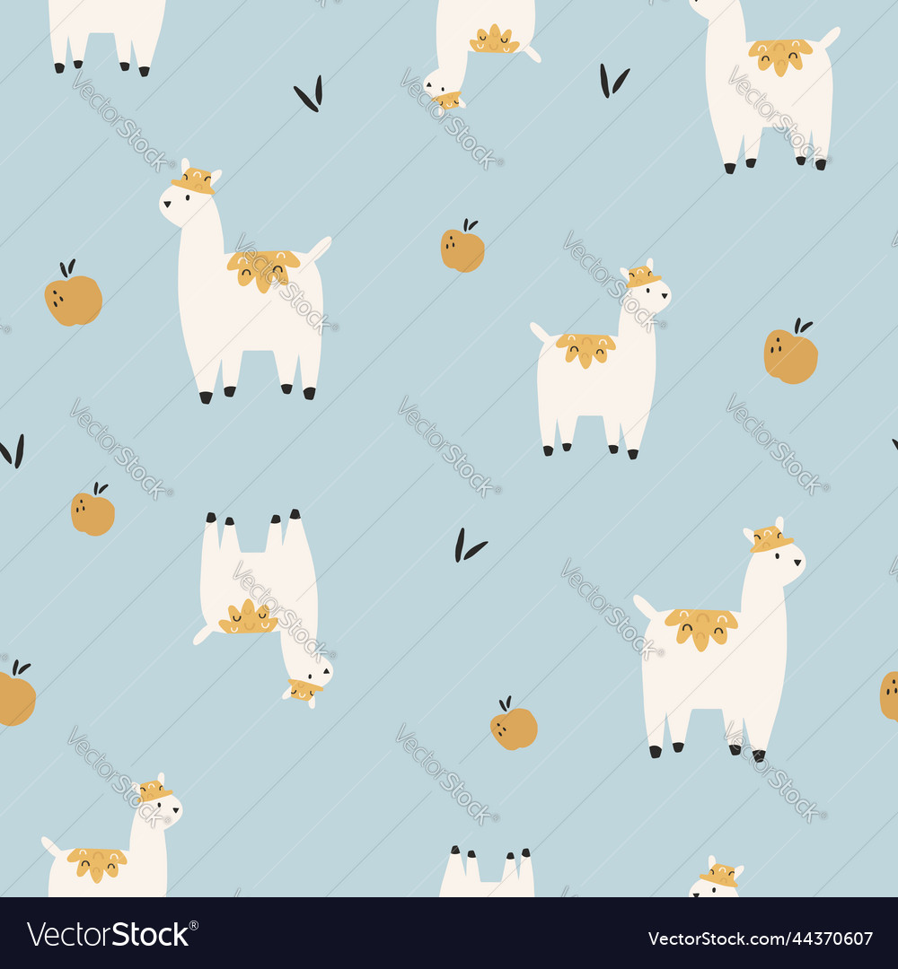 Seamless pattern with cute hand drawn llamas Vector Image