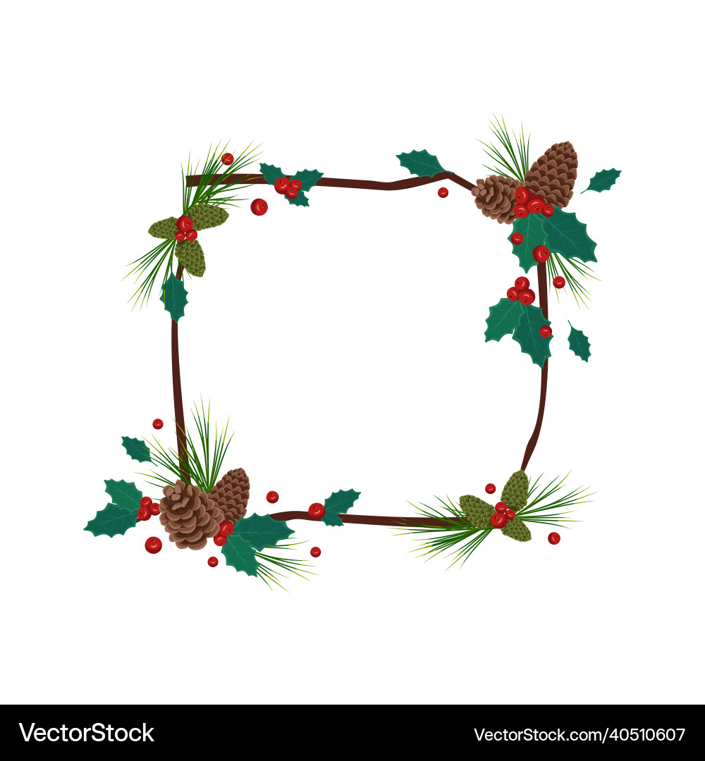 Square christmas frame of fir tree branches Vector Image