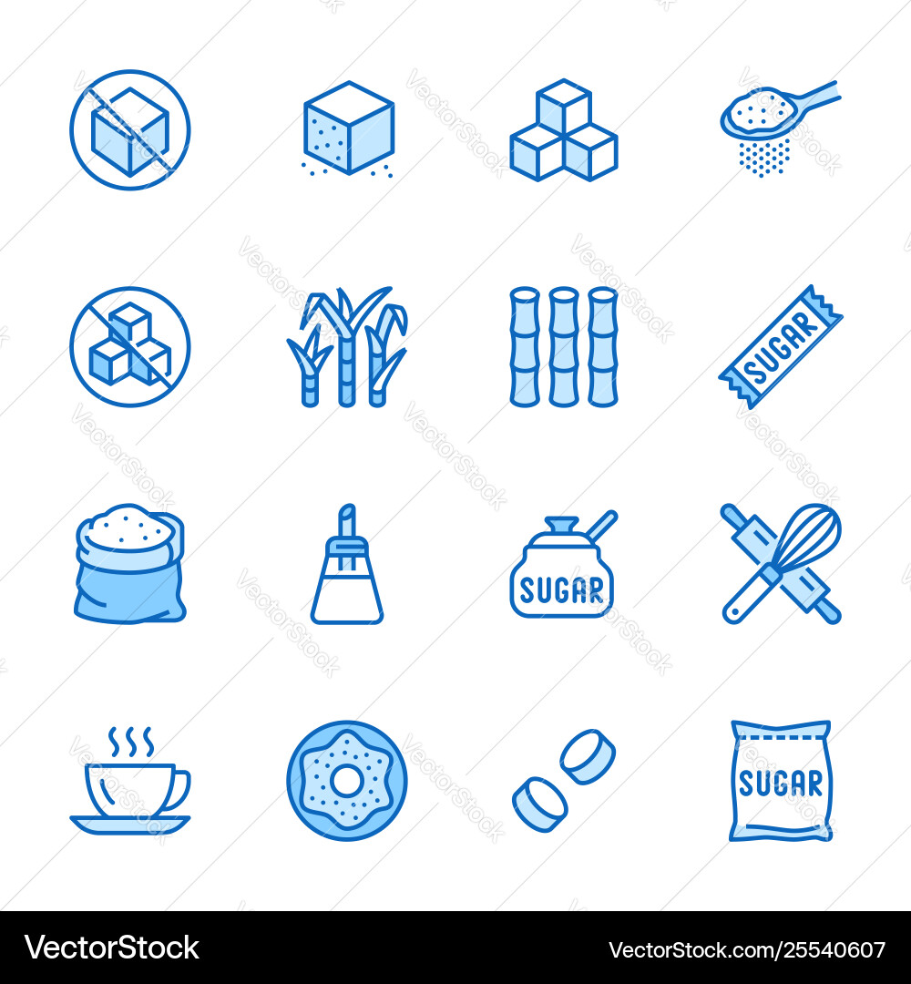 Sugar cane cube flat line icons set sweetener Vector Image