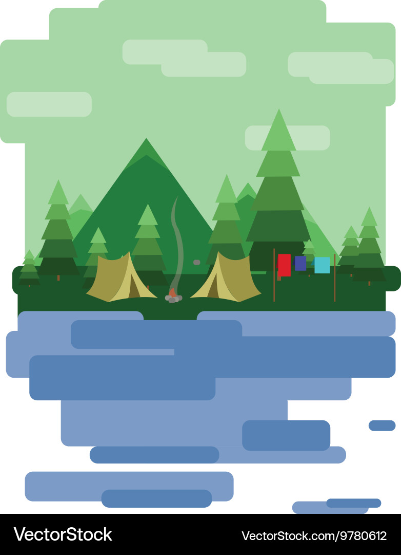 Abstract landscape design with green trees and clo