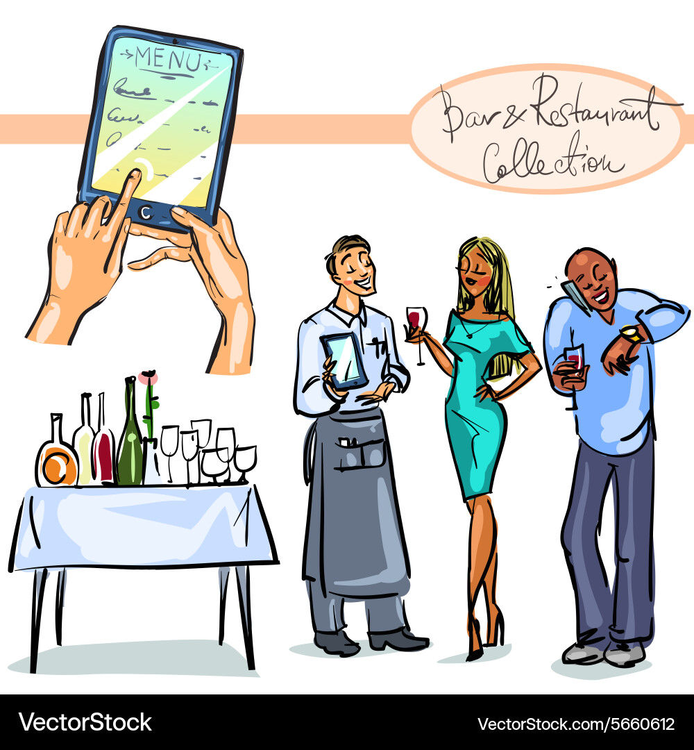 Bar and restaurant collection - hand drawn scenes Vector Image