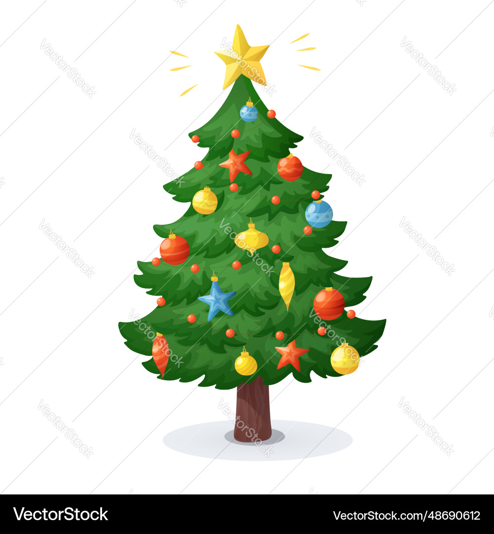 Cartoon christmas tree isolated on white Vector Image
