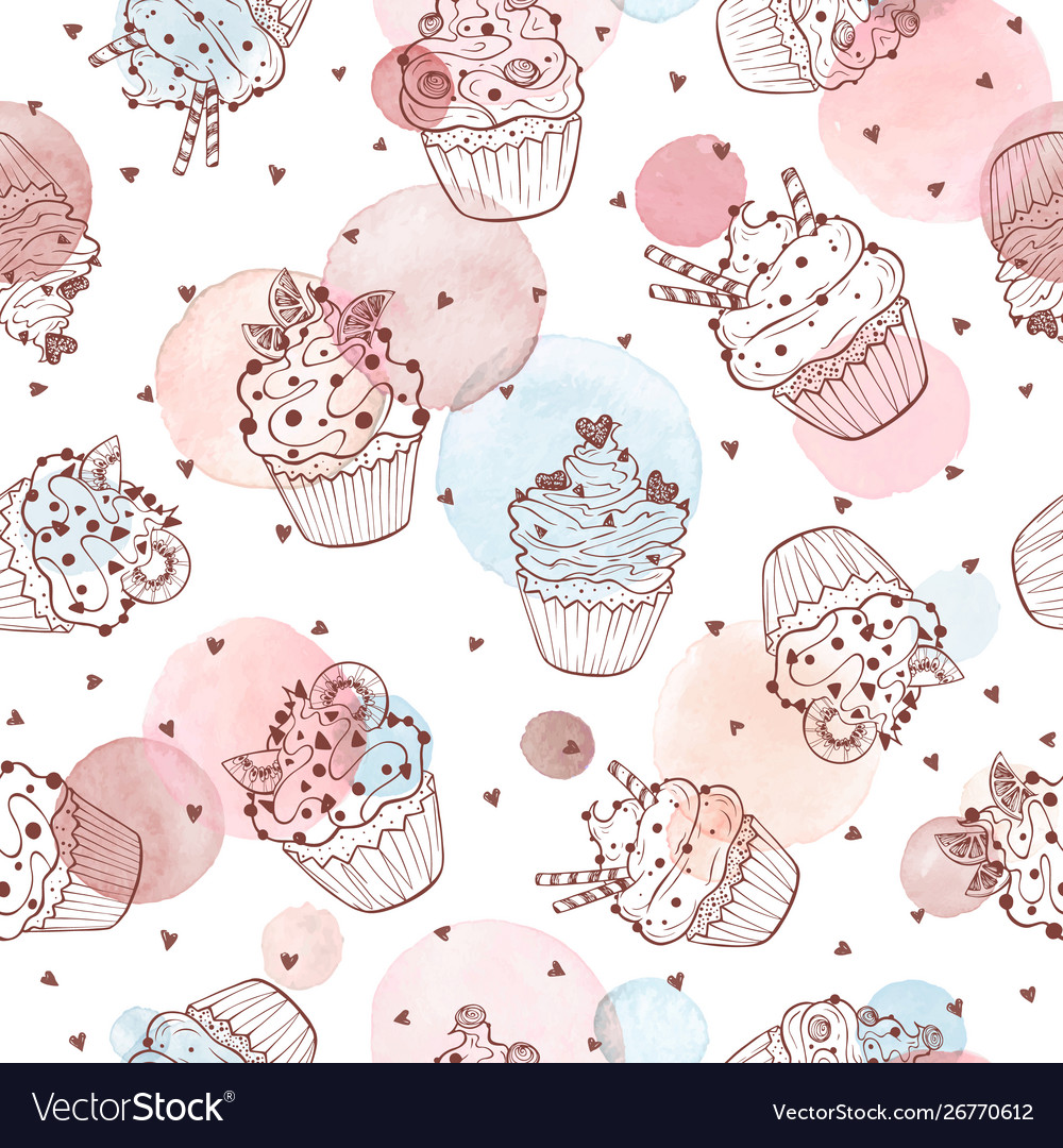 Cupcakes seamless pattern Royalty Free Vector Image