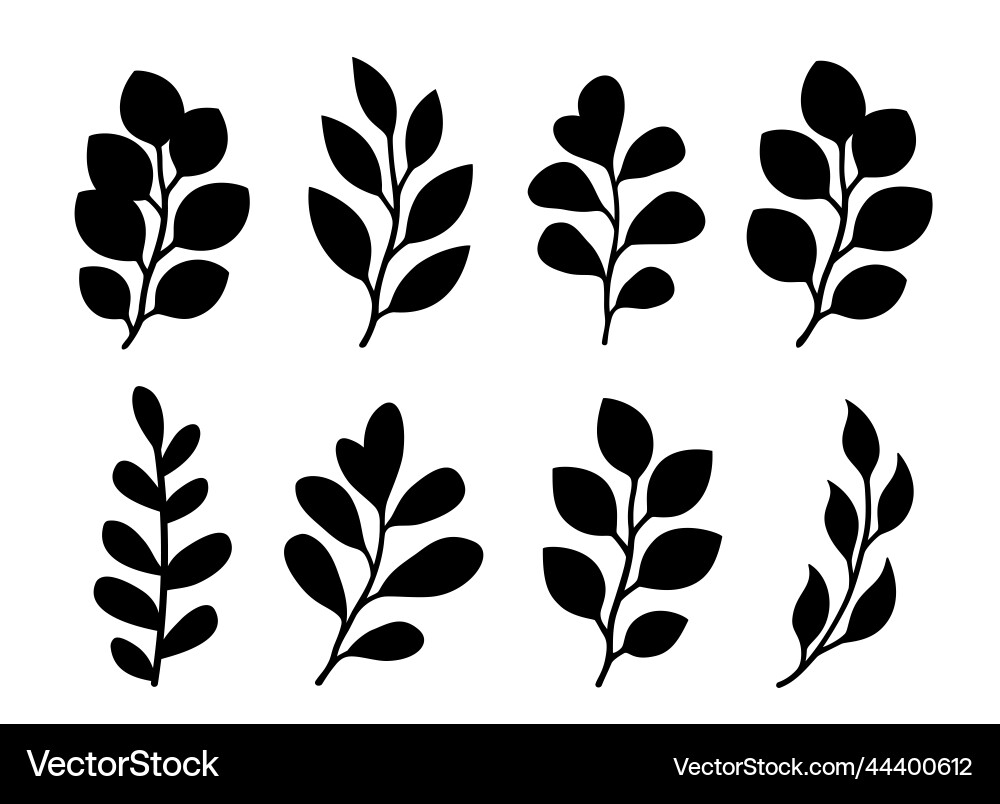 Decorative art branches with leaves silhouettes Vector Image