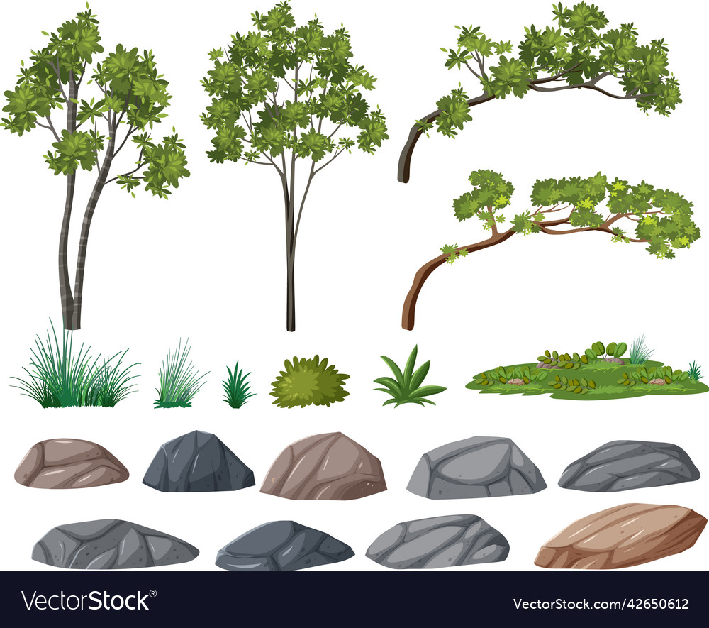 Isolated trees and nature objects set Royalty Free Vector