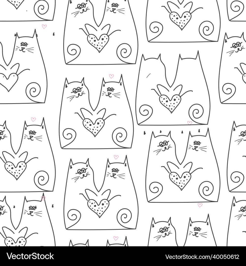 Lovely seamless pattern with line valentine cats Vector Image