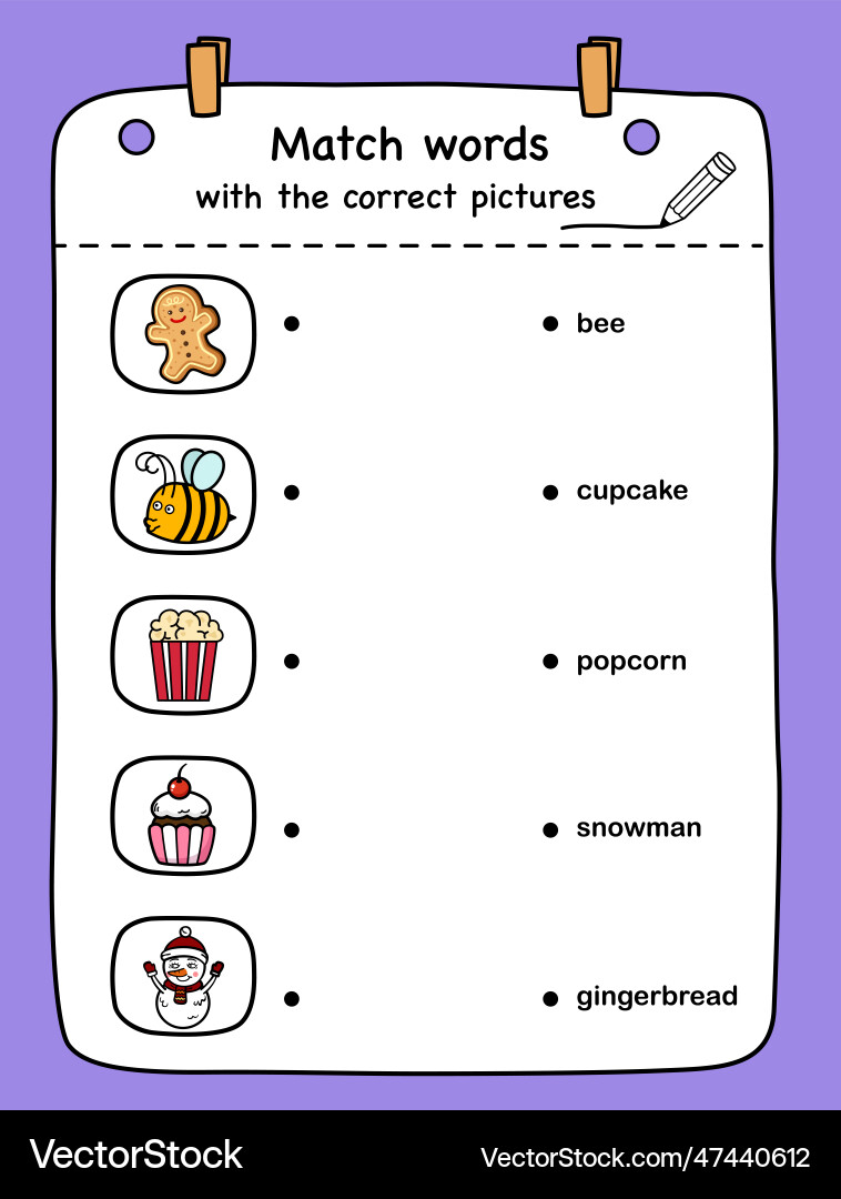 Match words with the correct pictures Royalty Free Vector