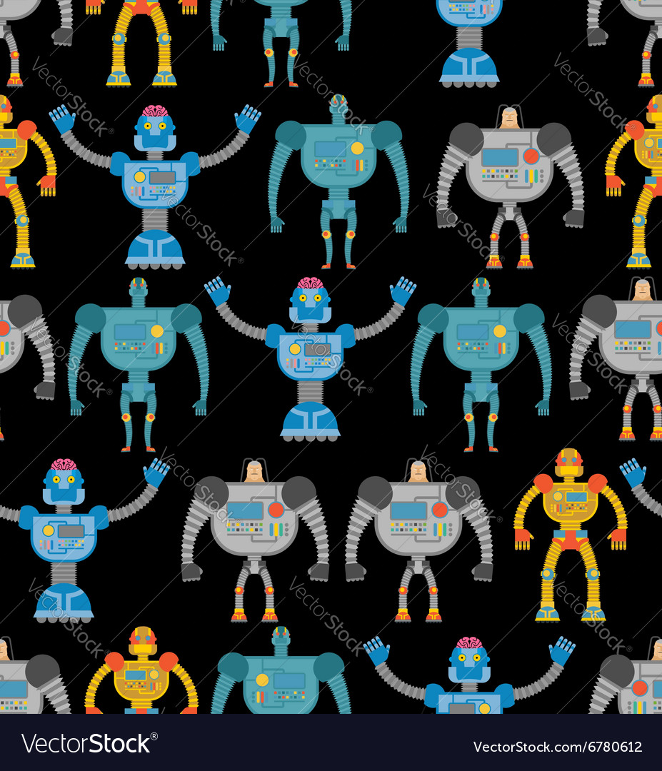 Robots seamless pattern Cosmic cyborgs seamless Vector Image