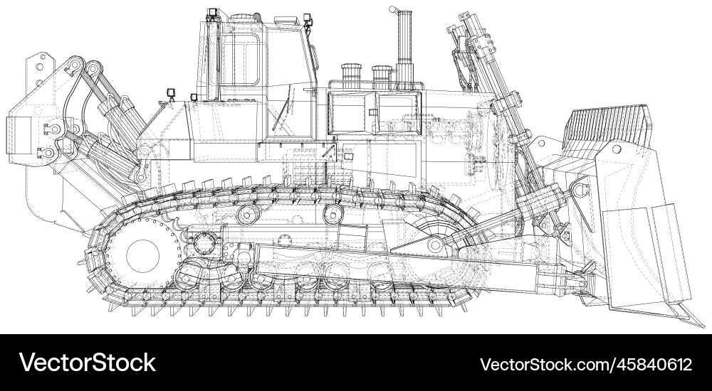 Wire-frame bulldozer the layers of visible Vector Image