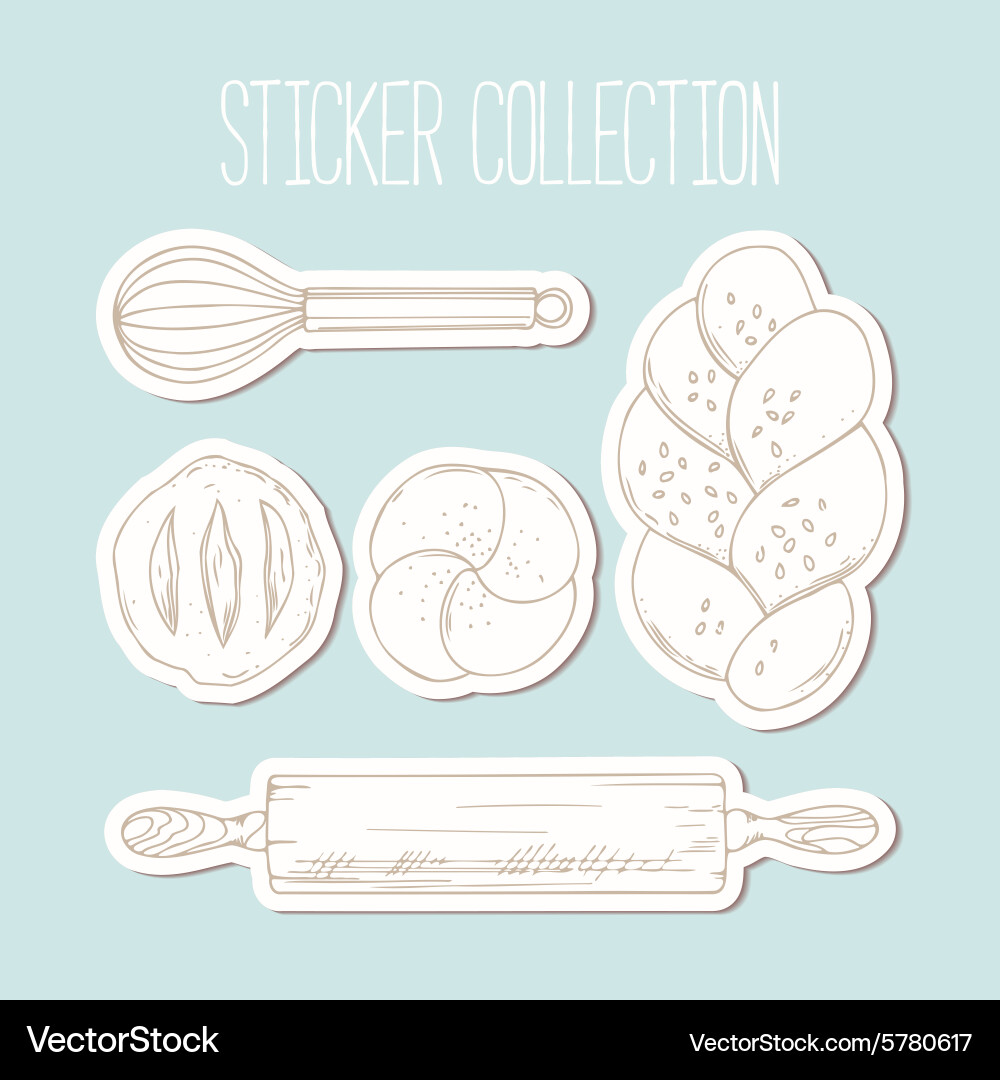 Bakery sticker collection with hand drawn food Vector Image