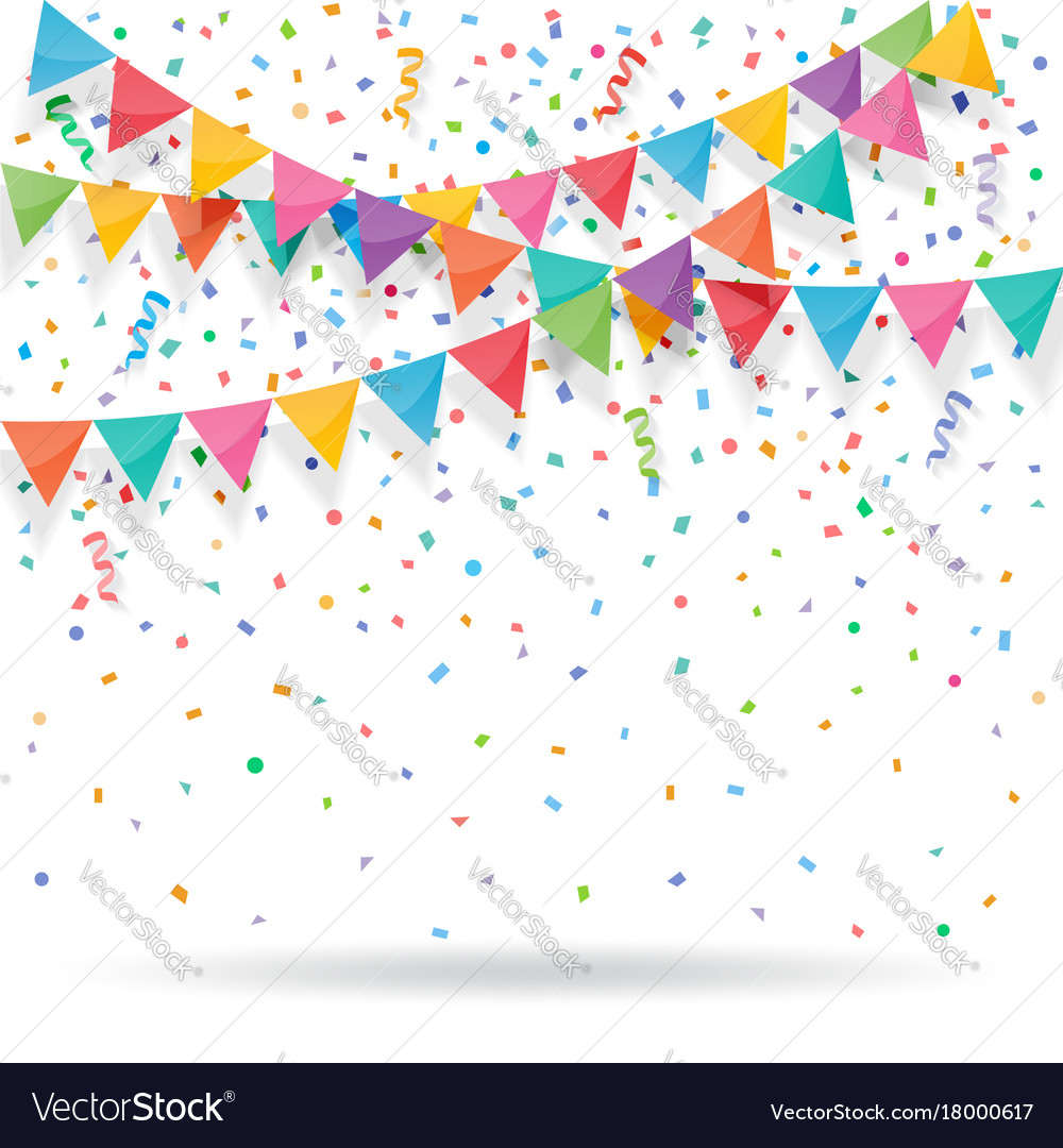 Colorful confetti with buntings and ribbons Vector Image