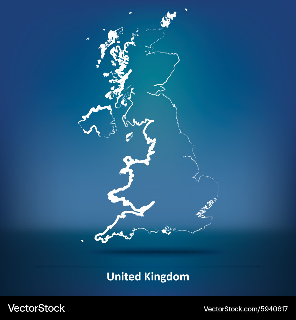 Doodle map of united kingdom Royalty Free Vector Image