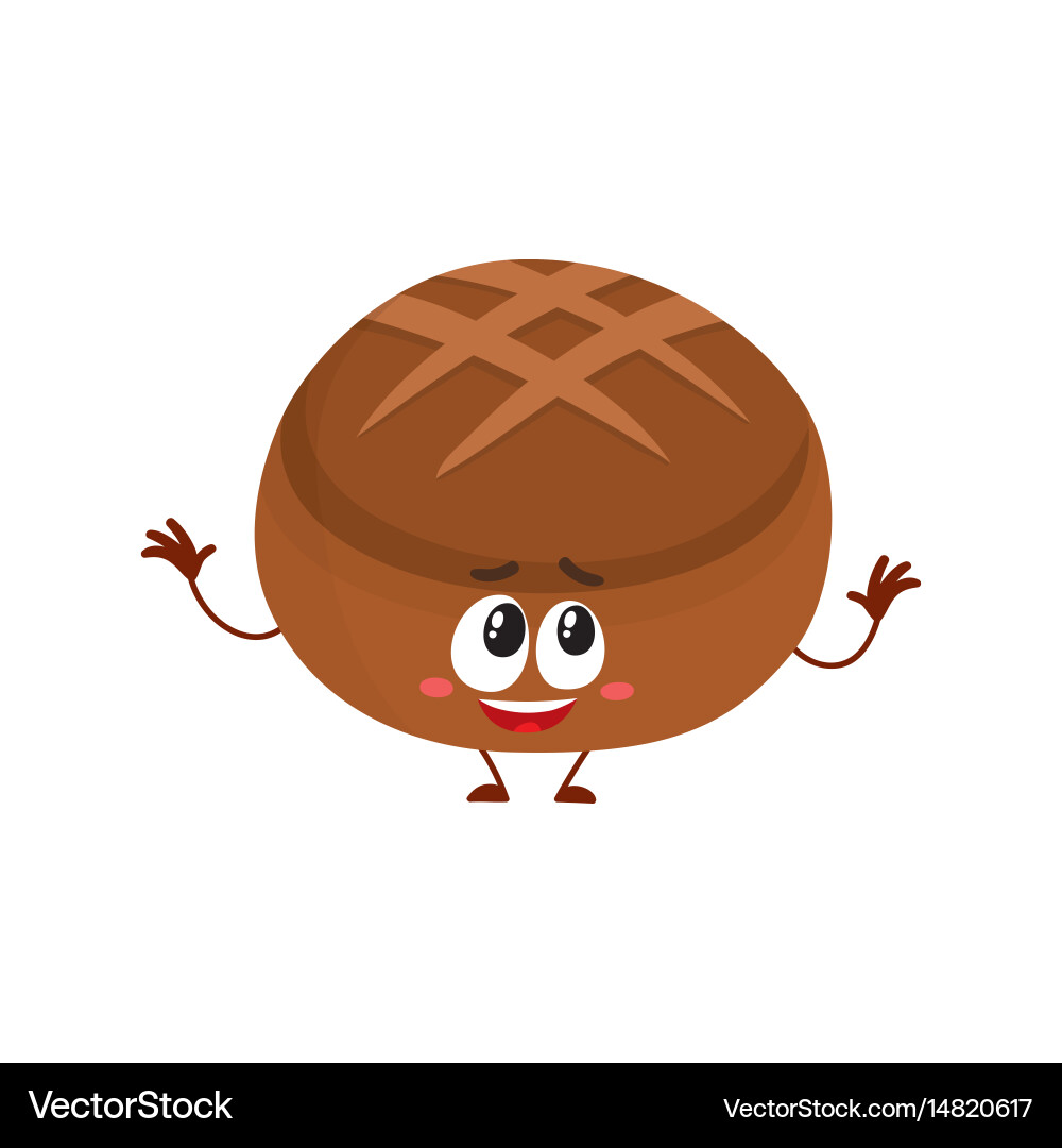 Funny smiling round whole wheat dark brown bread Vector Image
