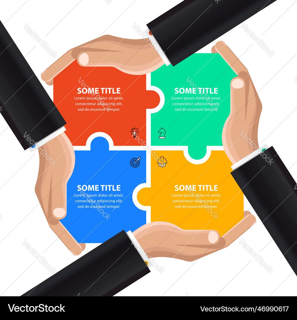 Infographic template 4 puzzles with text and icons