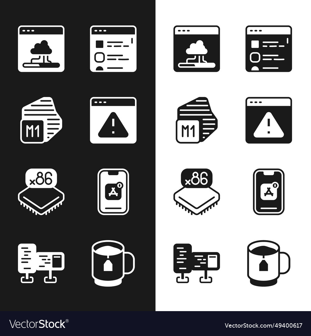 Set browser with exclamation mark processor cloud Vector Image